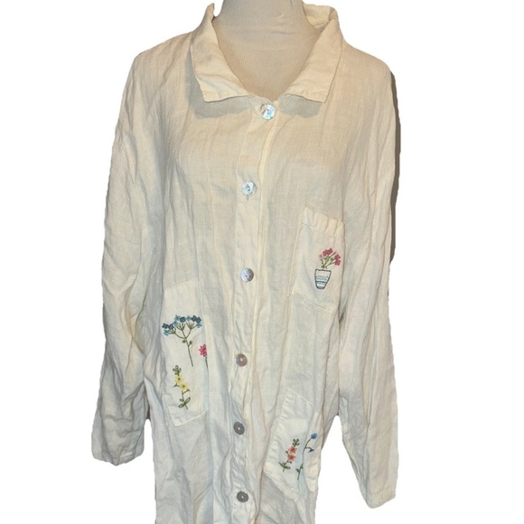 Hot Cotton | Tops | Hot Cotton White Linen Tunic Top 3x Shirt Floral ...
